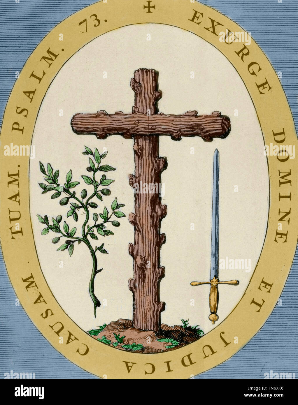 Emblem of the Inquisition. Engraving, 1692. Colored Stock Photo - Alamy