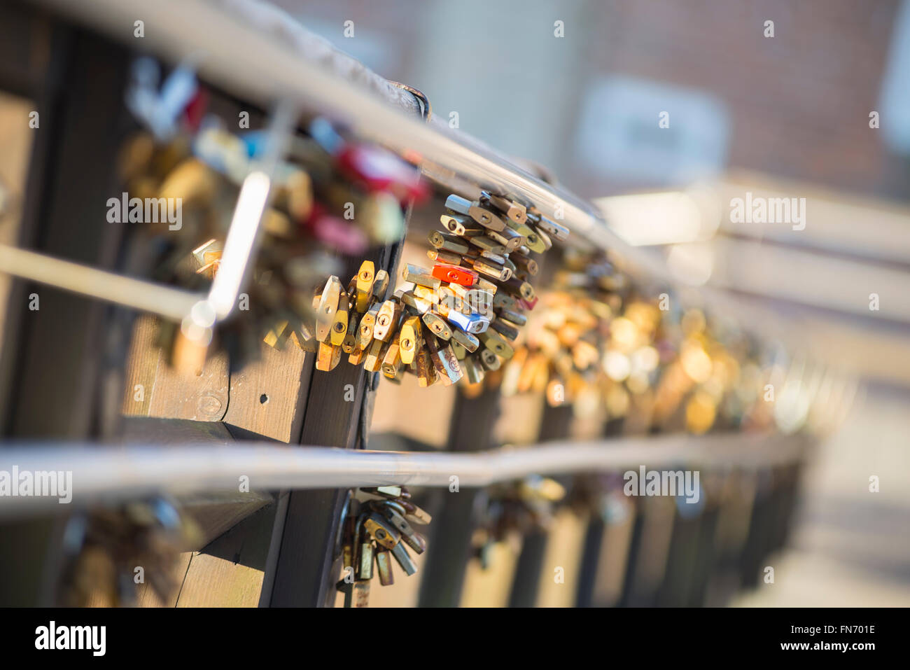 Padlocks from young lovers locked to the railing on the Accademia ...
