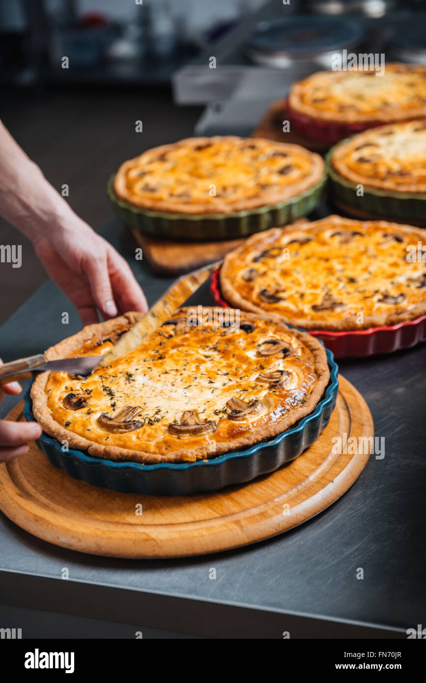 Fresh pies cooked by cheif cook on the kitchen in restaurant Stock ...