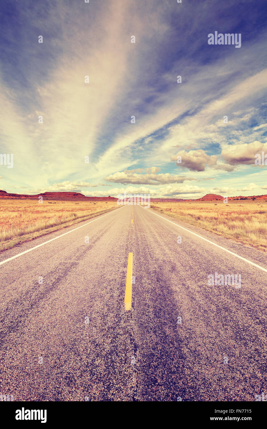 Vintage stylized endless road, USA Stock Photo - Alamy