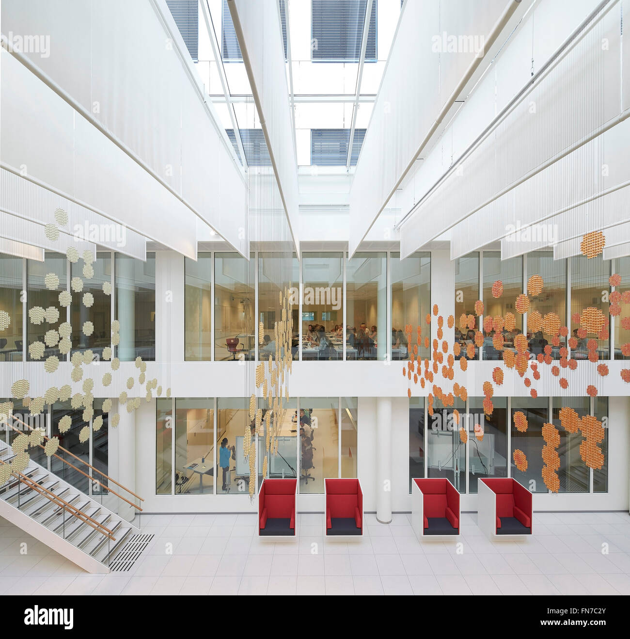Entrance atrium with skylight. Oslo Cancer Cluster (OCCI), Oslo, Norway ...