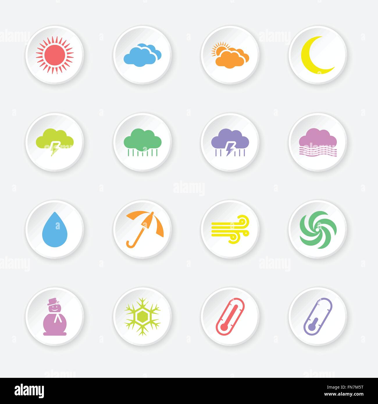 [EPS10] colorful flat weather icon set on circle button for web, UI ...
