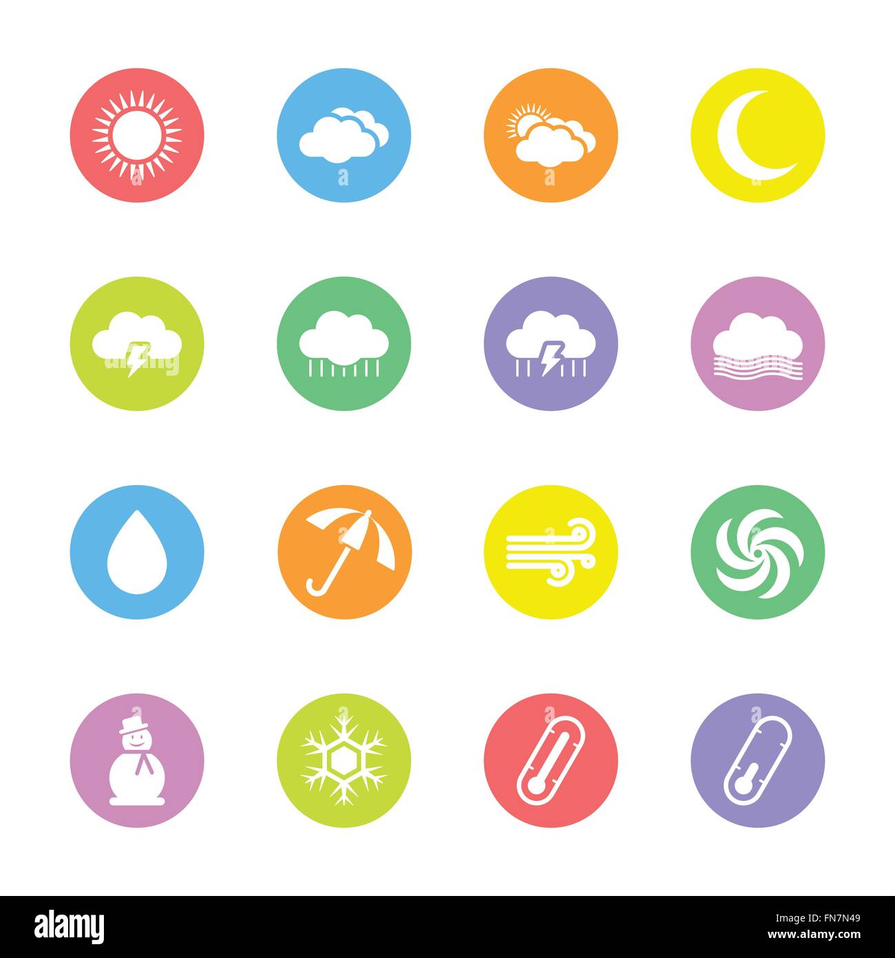[EPS10] colorful flat weather icon set on circle for web, UI ...
