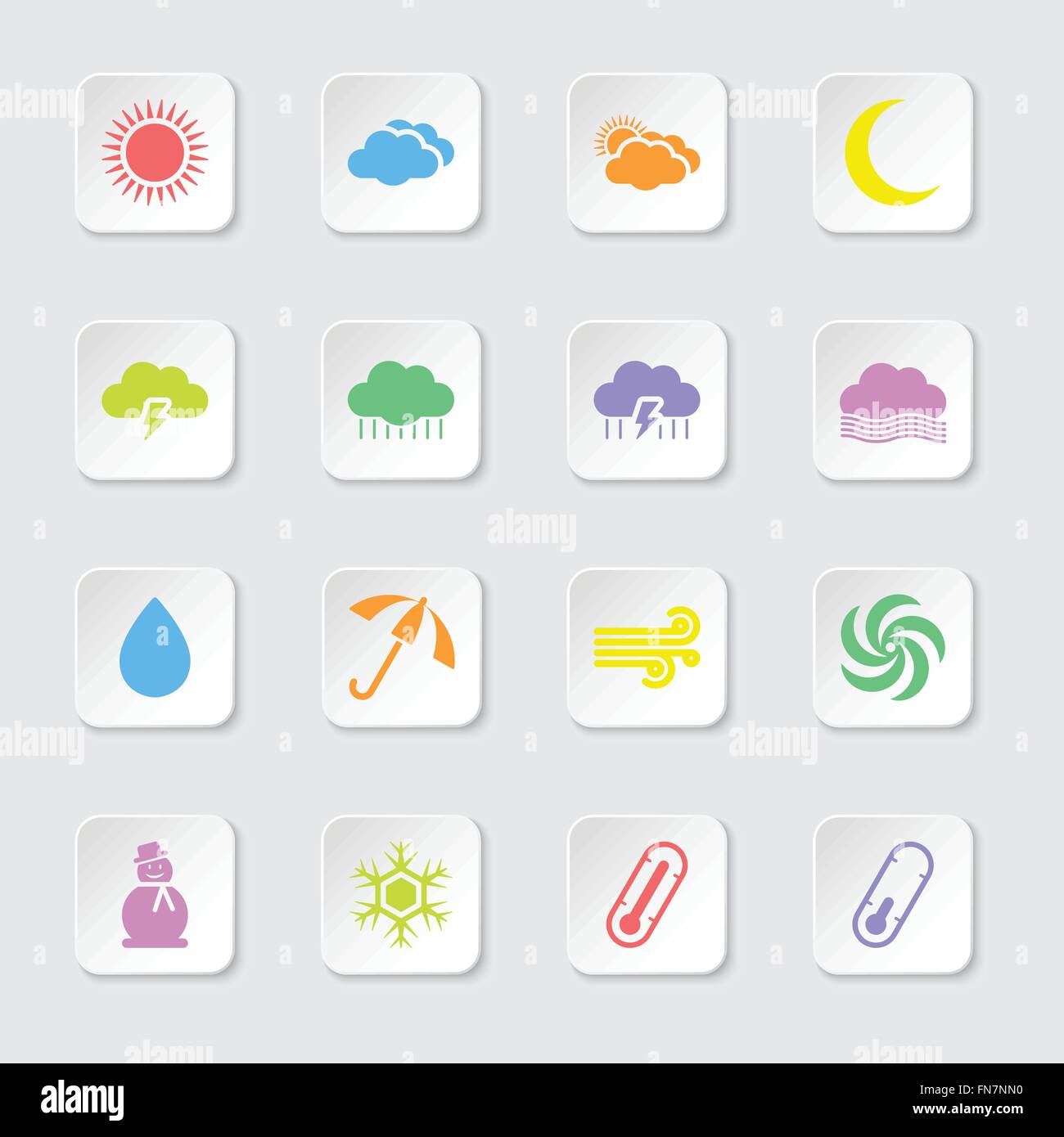 [EPS10] colorful flat weather icon set on rounded rectangle button for web, UI, infographic and ...