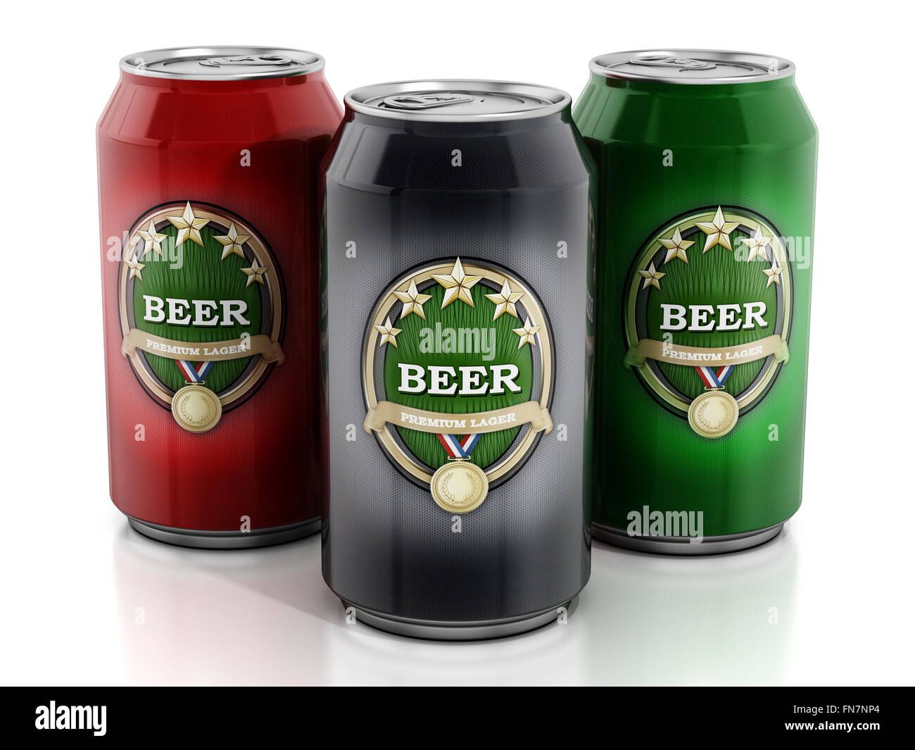 Black, red and green beer cans isolated on white background Stock Photo ...