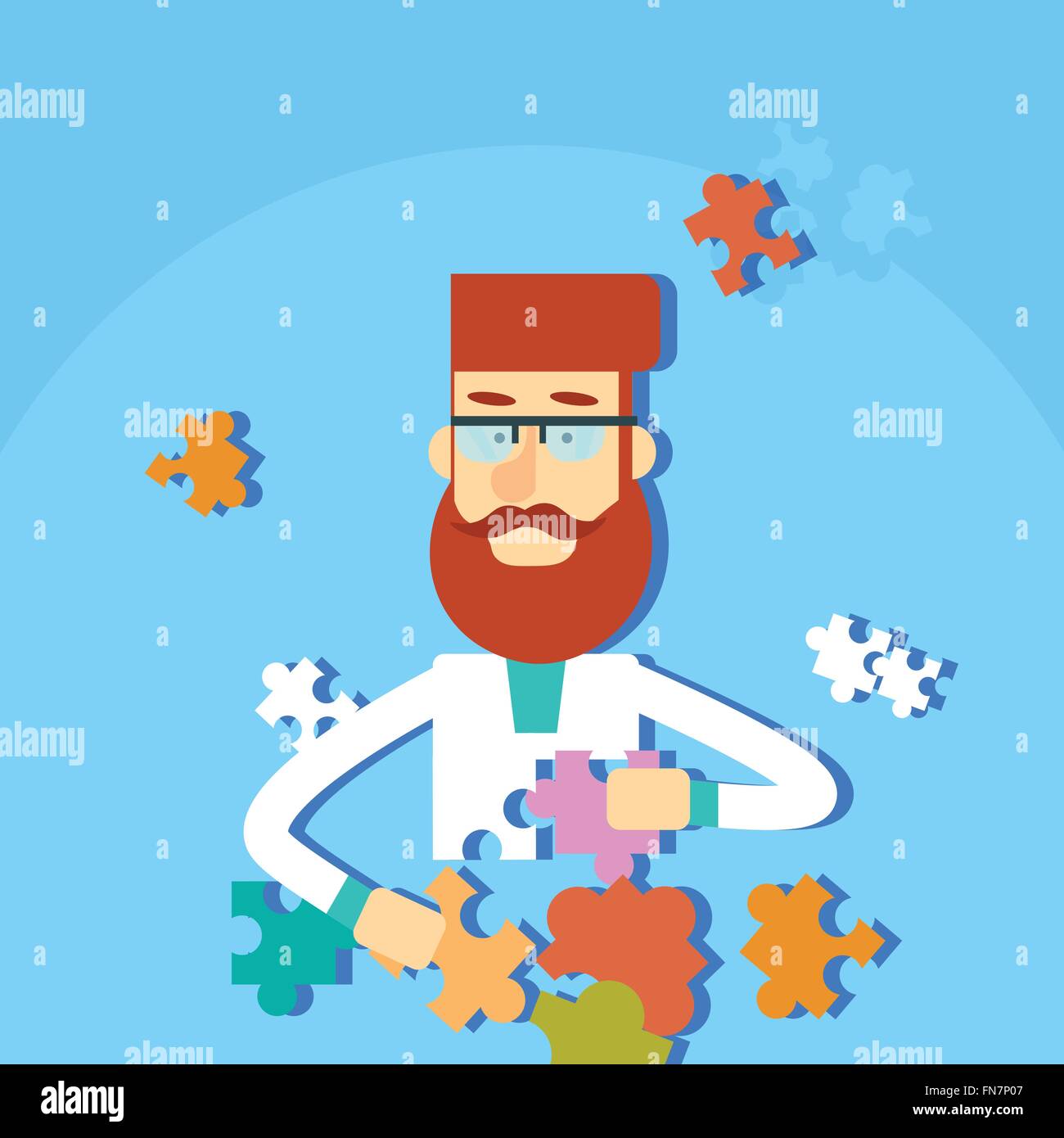 Man Solving Puzzle Task Flat Vector Stock Vector Image & Art - Alamy