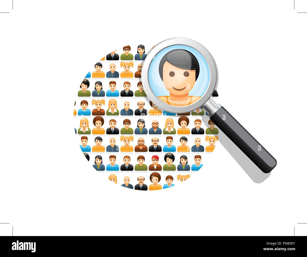 Social network search and connections concept with magnifying glass ...