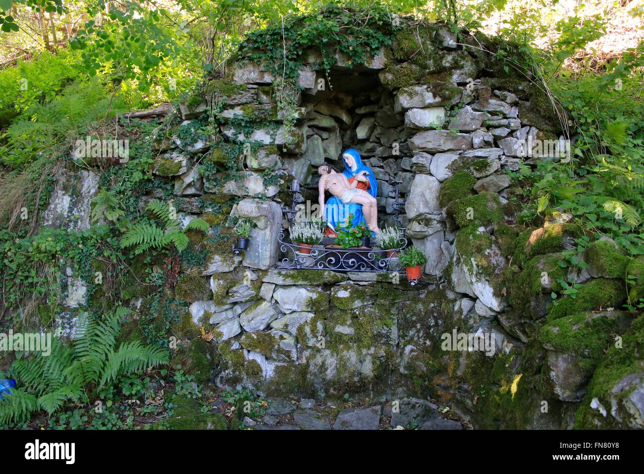 Mary`s Grotto towards the Milseburg. At the mountain are the remains of ...