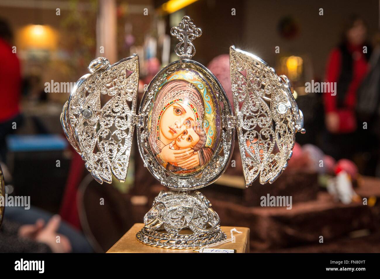 Maria & Jesus on a hand painted easter egg, Schorndorf, Germany, Feb ...