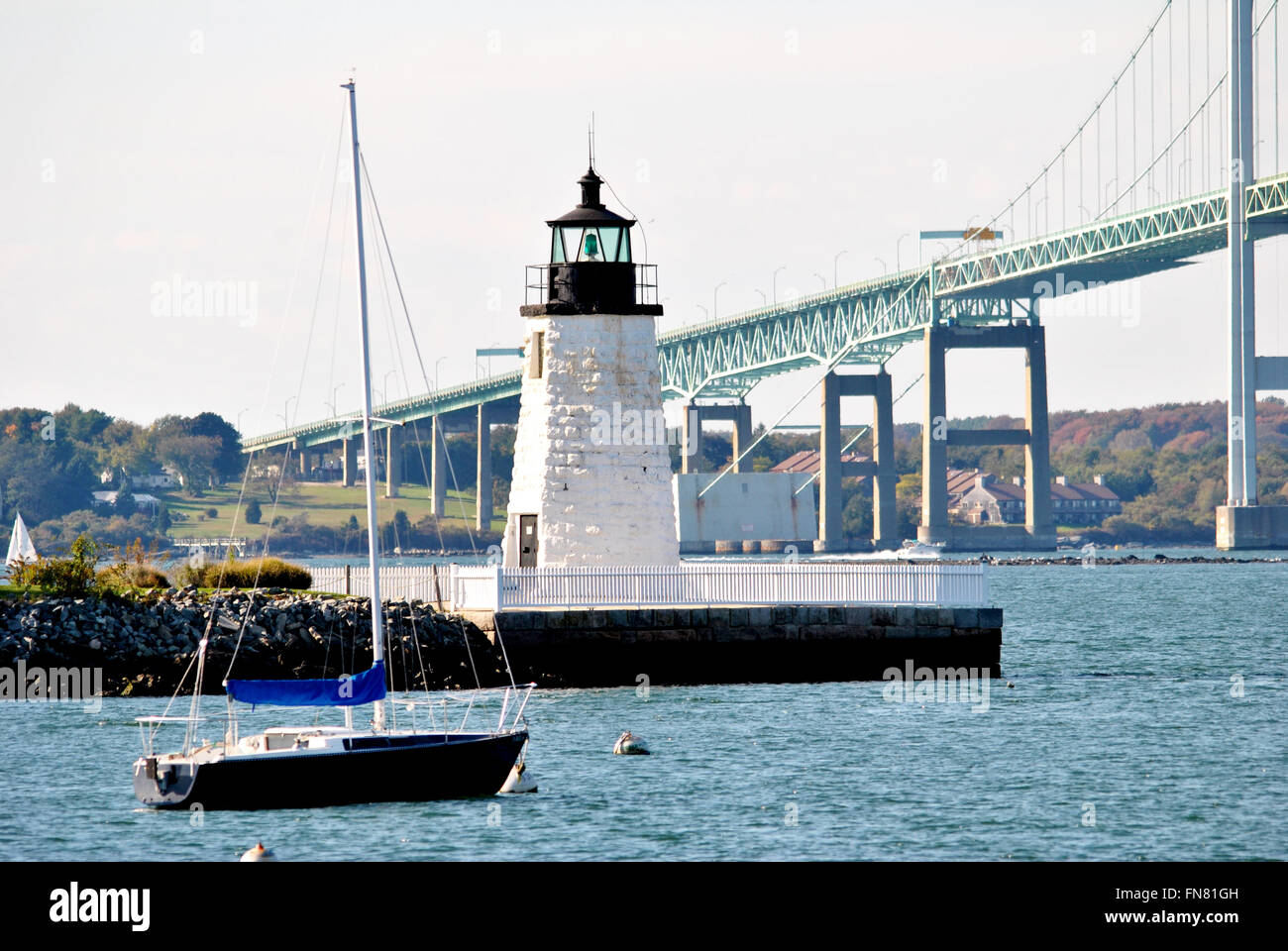Goat Island Lighthouse, Newport Harbor, RI Stock Photo - Alamy