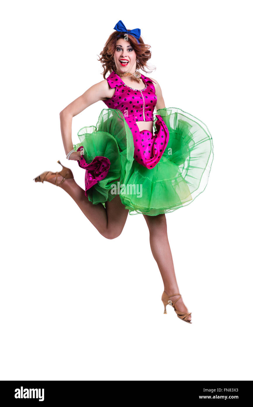 Disco dancer jumping against isolated white Stock Photo - Alamy