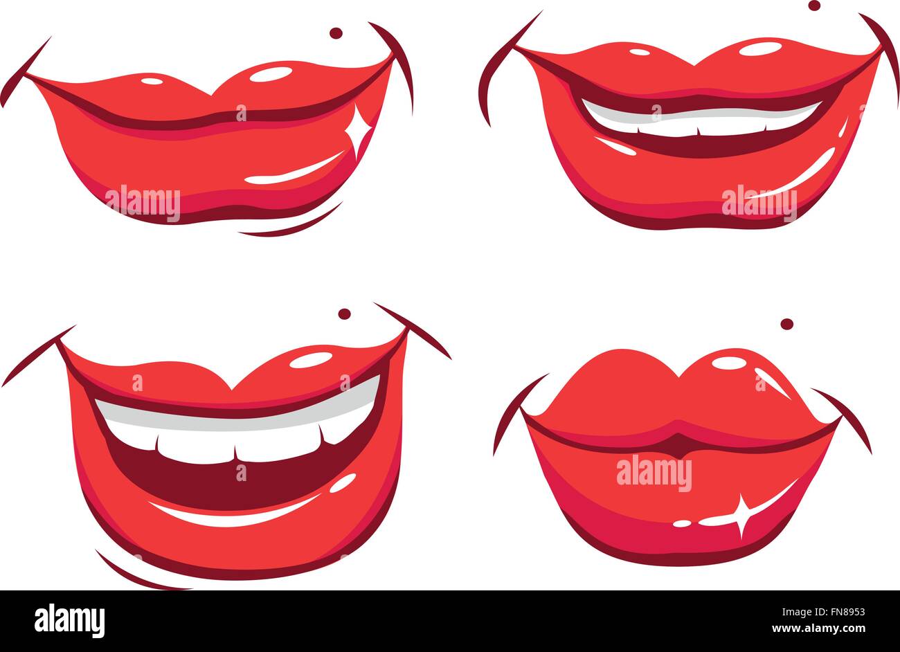 Smiling female lips. Mouths smiling. Lips talking and laughing. Vector ...