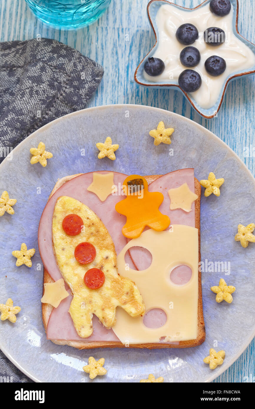 Funny sandwich with rocket and a cosmonaut on the cheese moon Stock ...