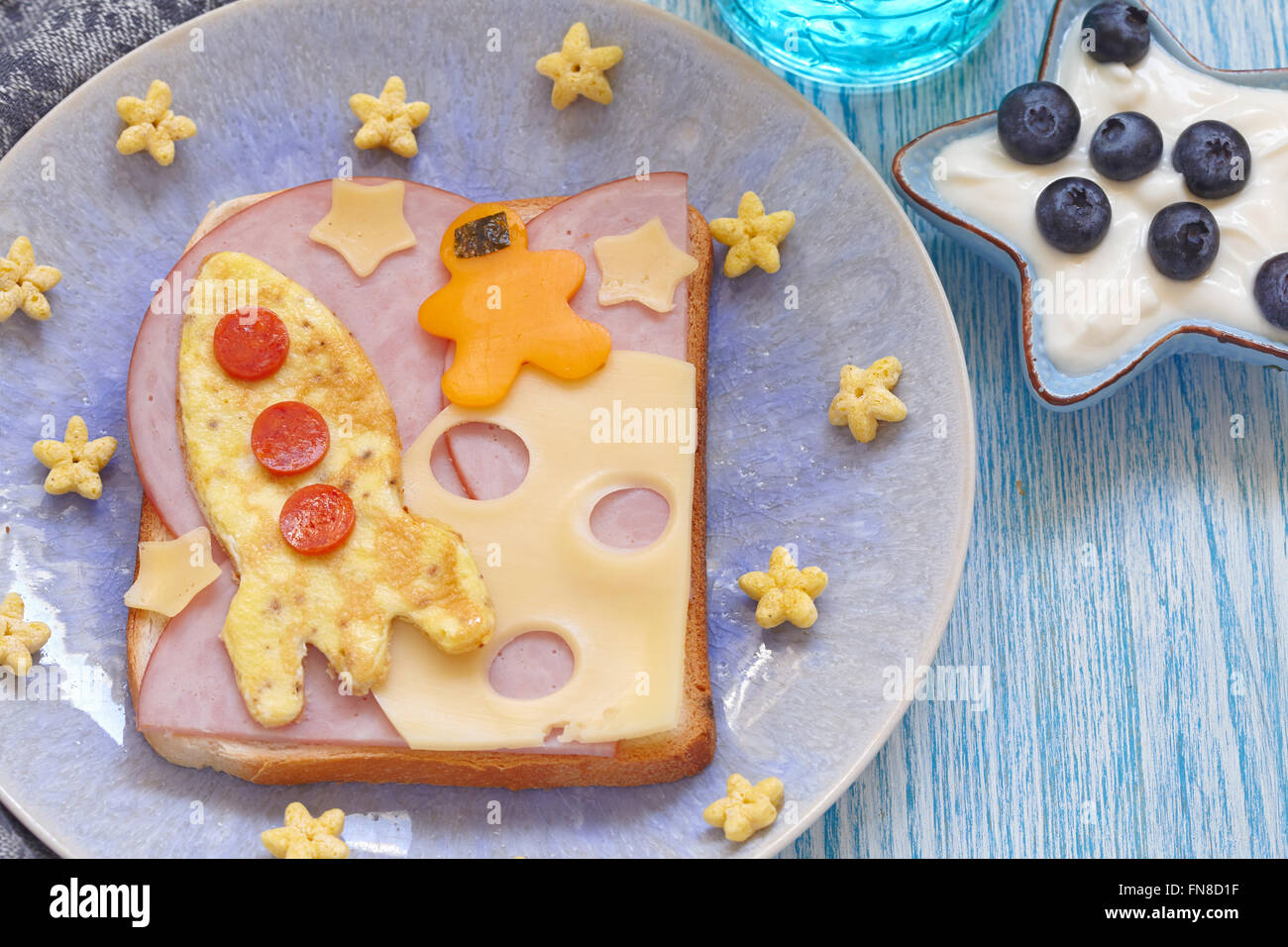 Funny sandwich with rocket and a cosmonaut on the cheese moon Stock ...