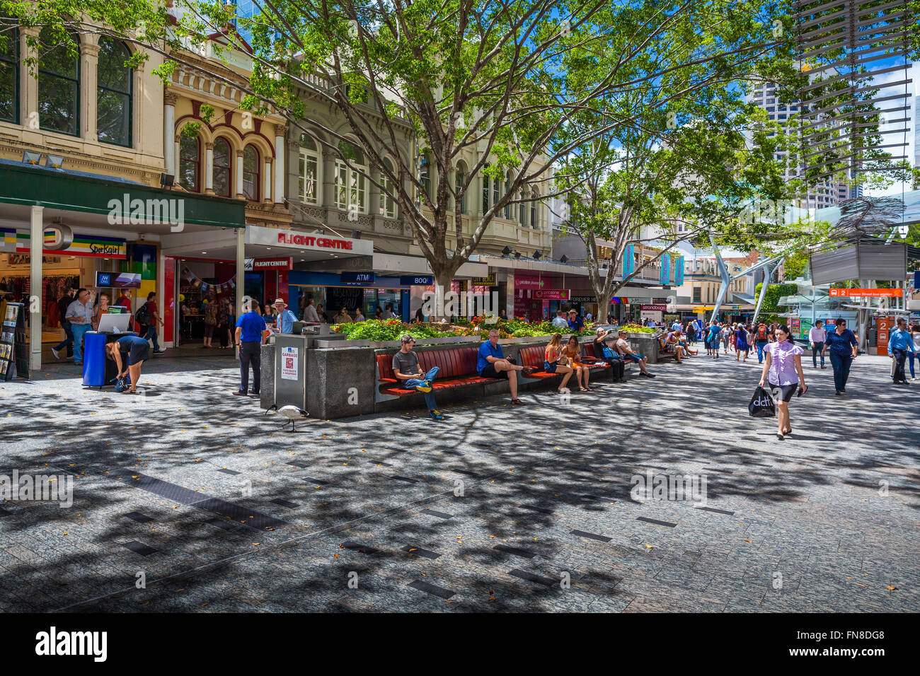 BRISBANE, AUSTRALIA - FEBRUARY 12 2016: The Queen Street Mall is a ...