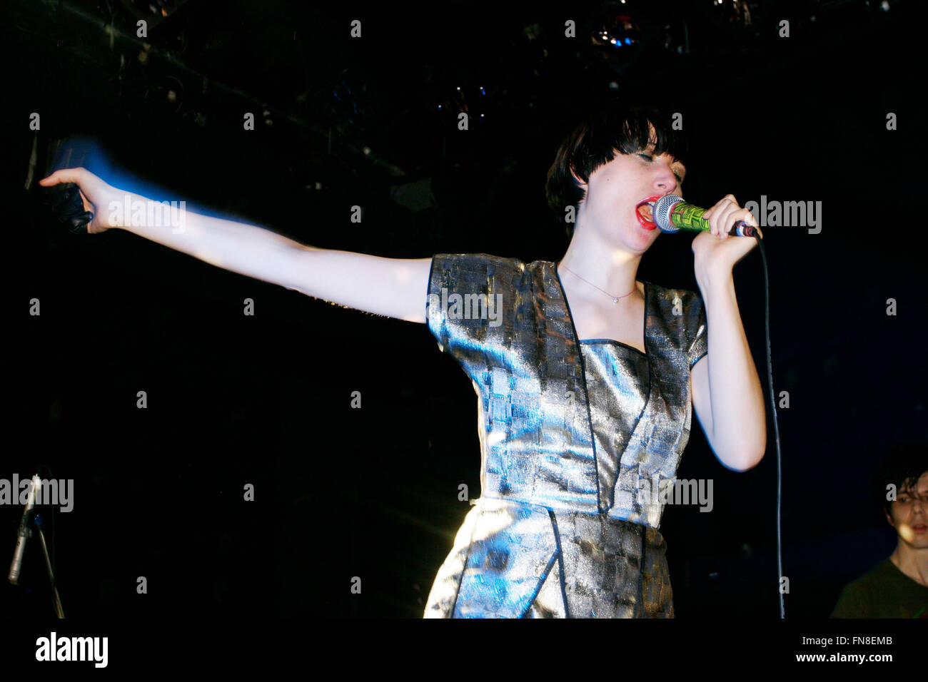 Karen O lead singer in the Yeah Yeah Yeahs performing at the Bowery ...
