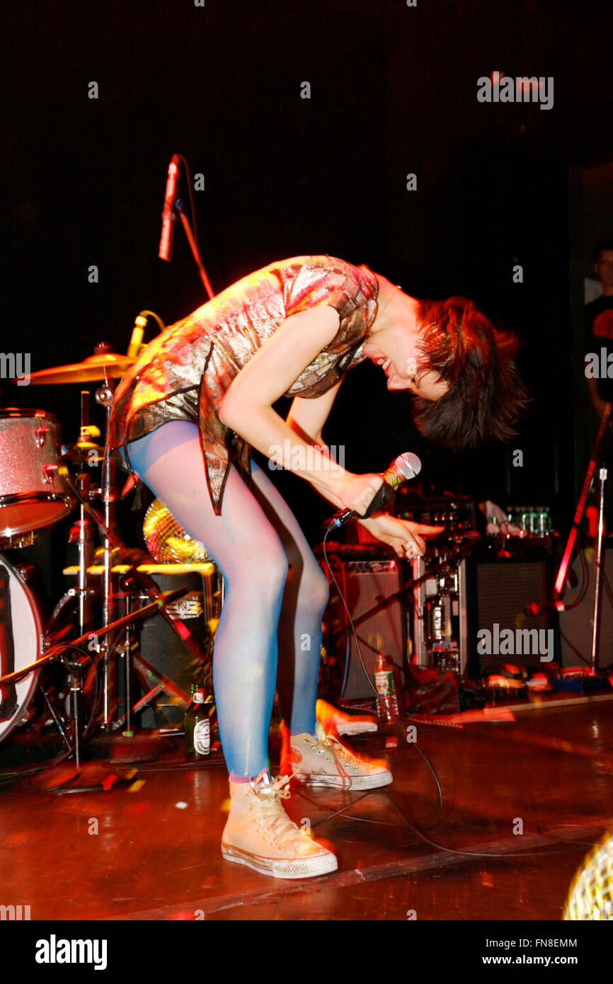Karen O lead singer in the Yeah Yeah Yeahs performing at the Bowery ...