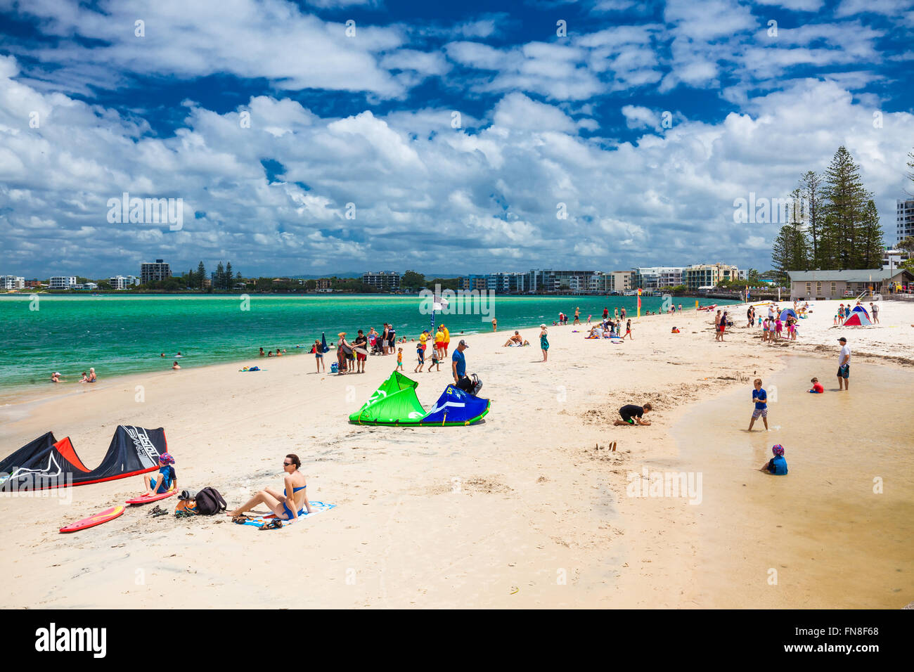 CALOUNDRA, AUS - FEB 22 2016: Hot sunny day at Bulcock Beach Caloundra ...