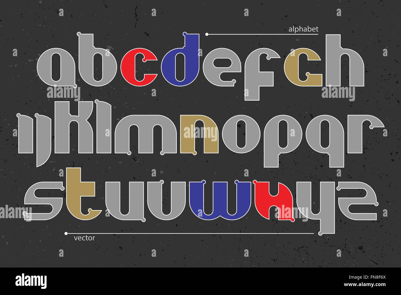 set of stylized, alphabet letters over grunge, dark background. vector ...