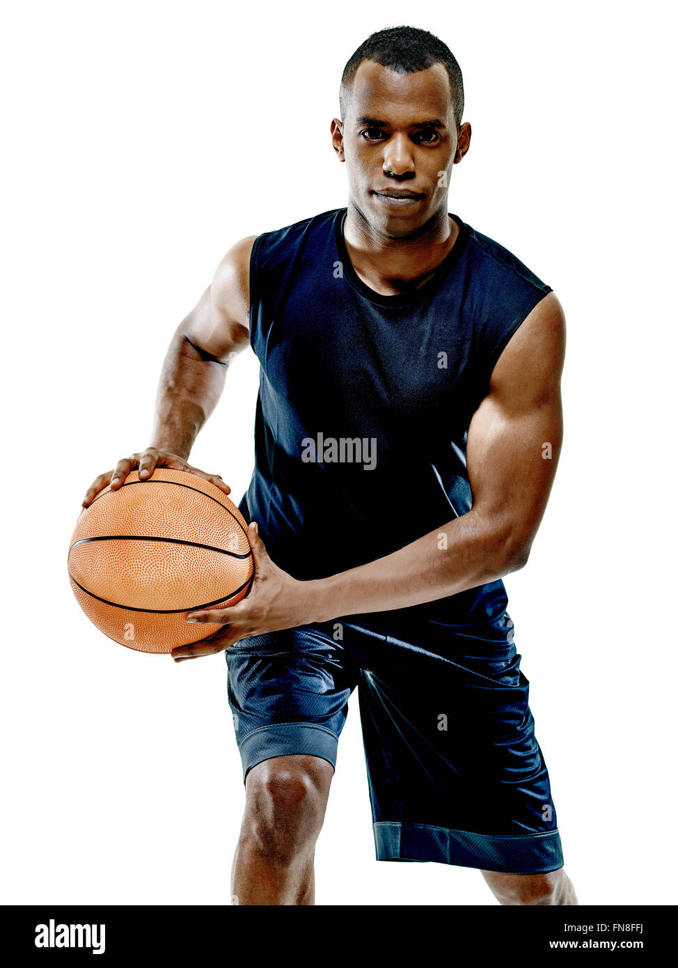 one basketball player man Isolated on white background Stock Photo - Alamy