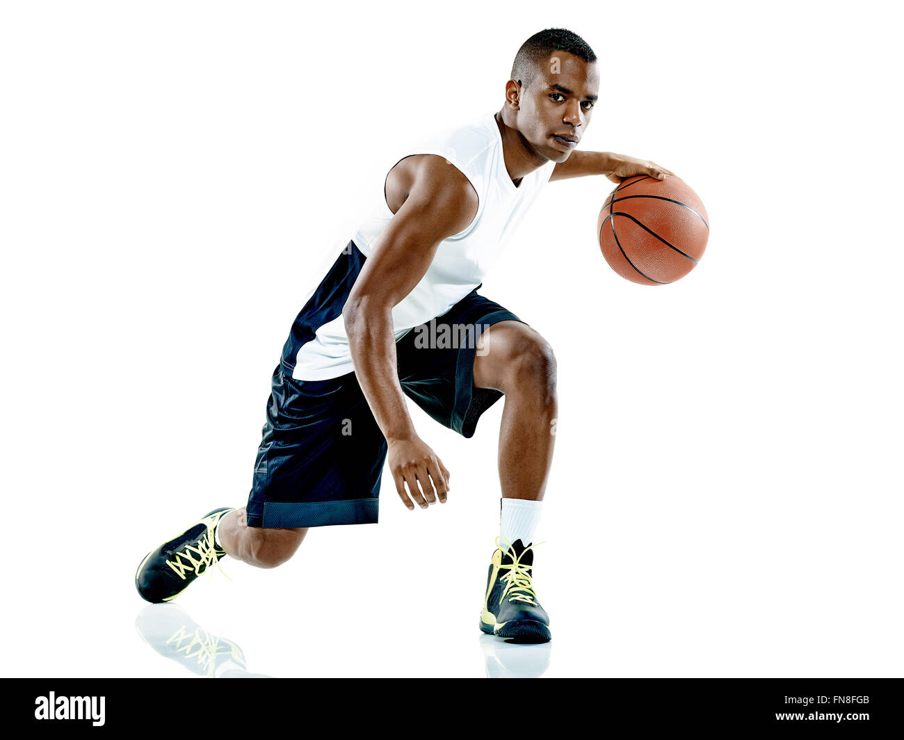 one basketball player man Isolated on white background Stock Photo - Alamy