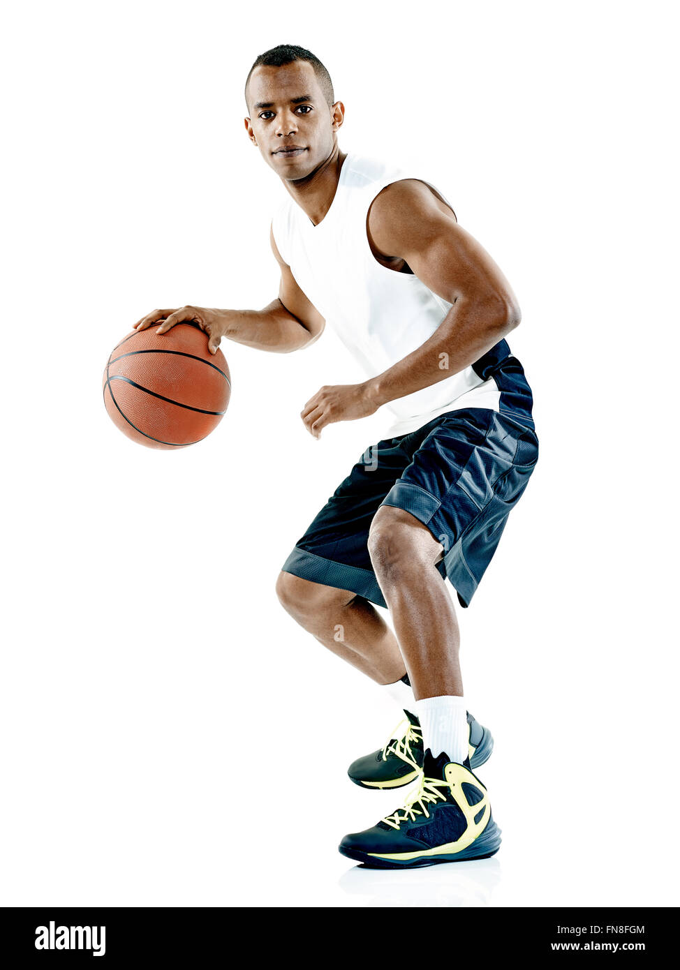 one basketball player man Isolated on white background Stock Photo - Alamy