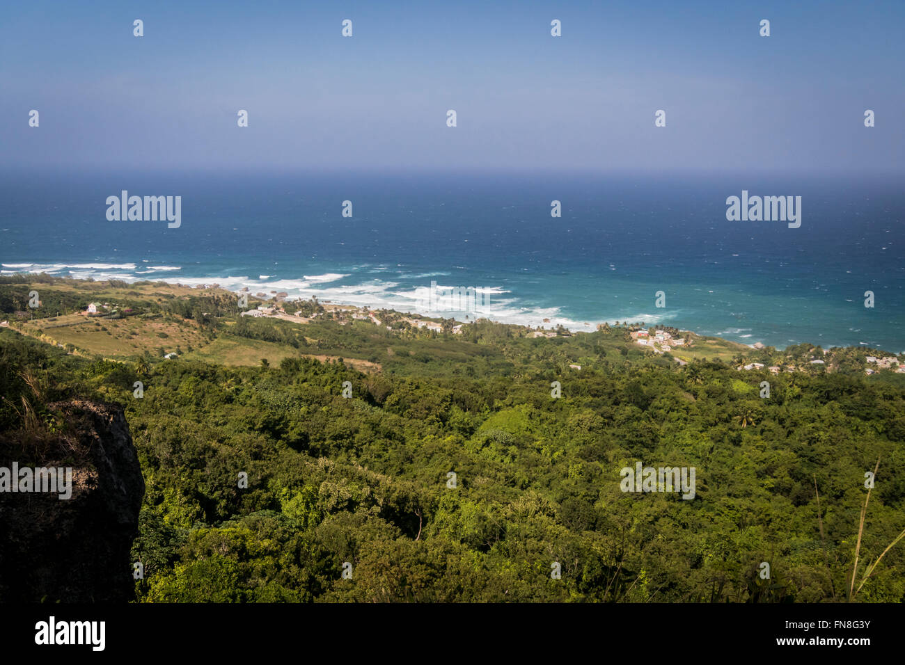View of Bathsheba in Barbados with the Atlantic ocean in the distance ...