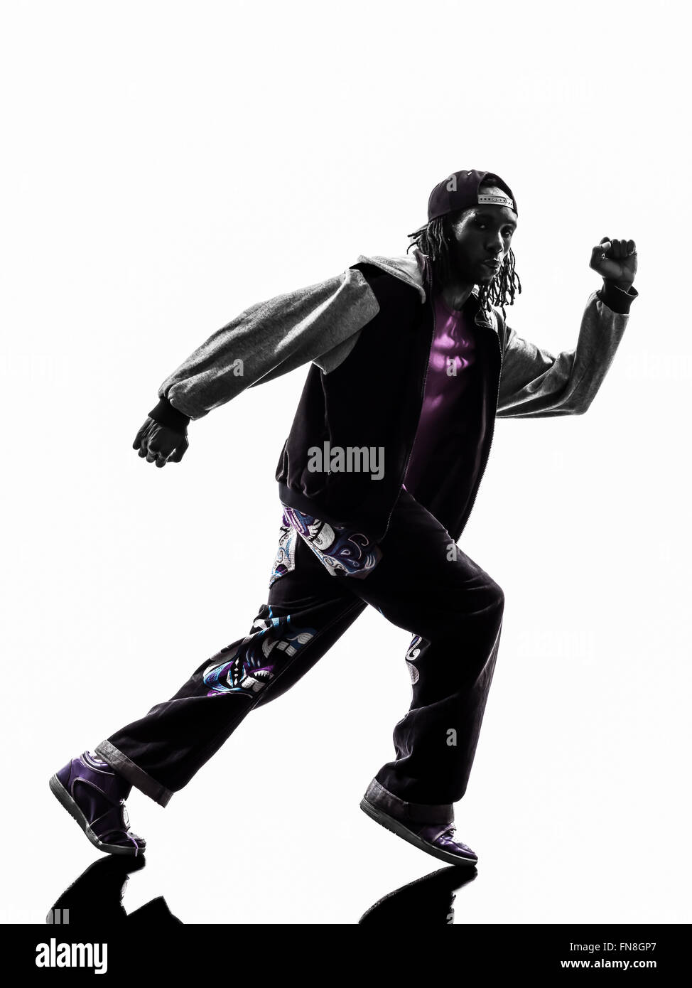 one hip hop acrobatic break dancer breakdancing young man silhouette ...