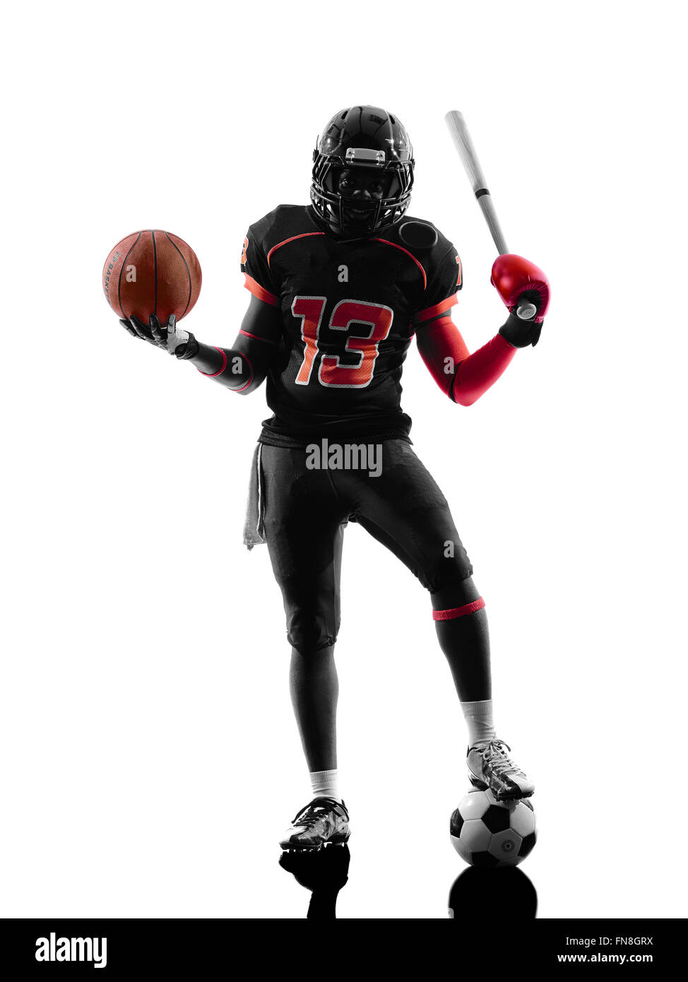 one american football player holding basket base ball bat in silhouette ...