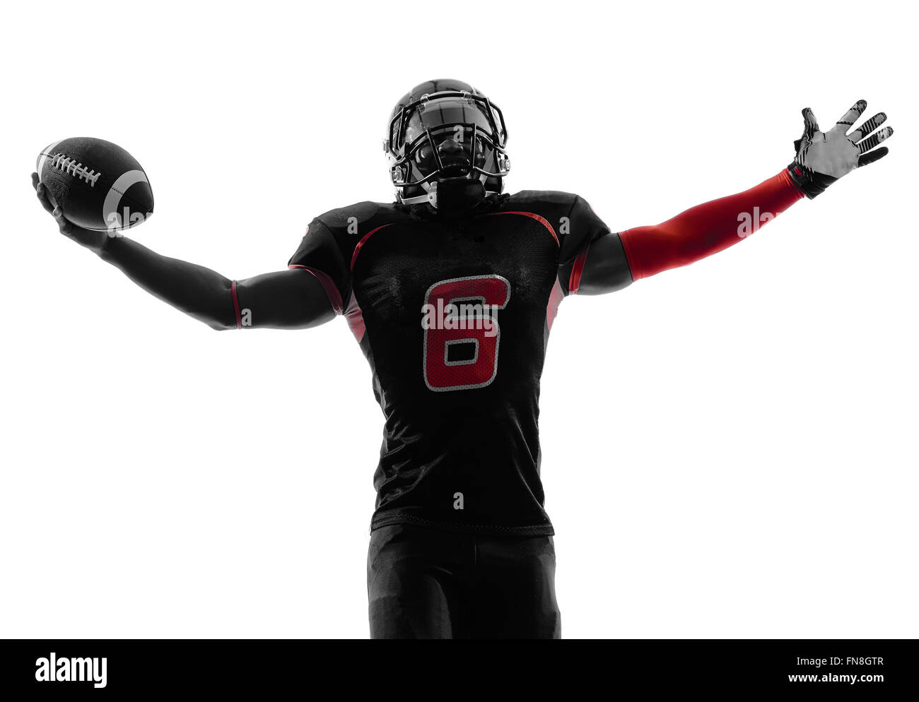 one american football player in silhouette shadow on white background ...