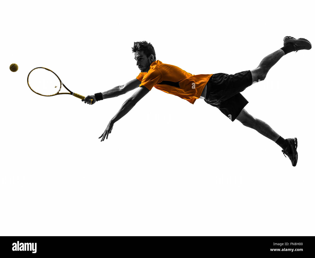 one man tennis player in silhouette on white background Stock Photo - Alamy