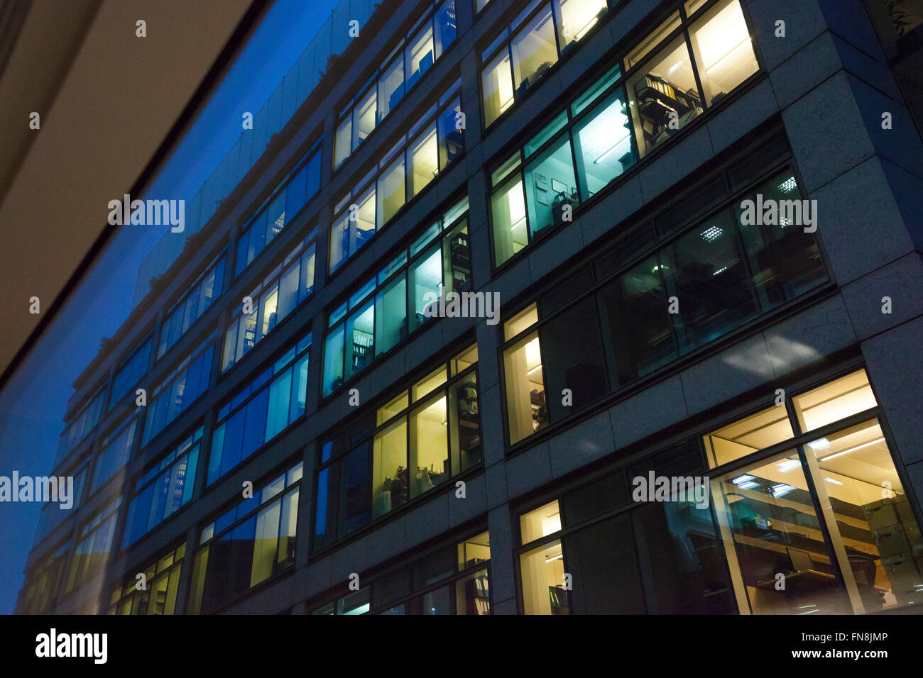 The view from an office builfing to the outside exterior street and ...