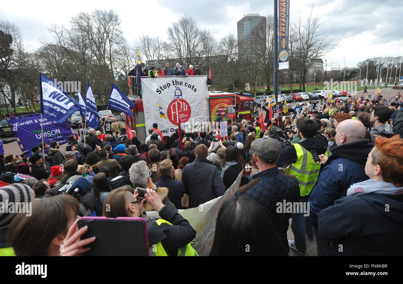 Trade Union Bill Protest, outside the National Museum of Wales, Cardiff ...