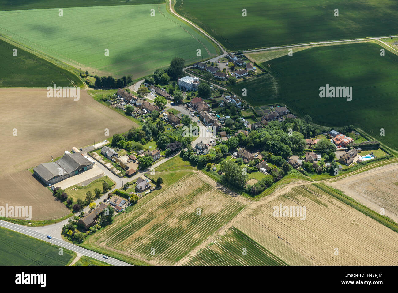An aerial view of the Kent village of Stoke and surrounding countryside ...