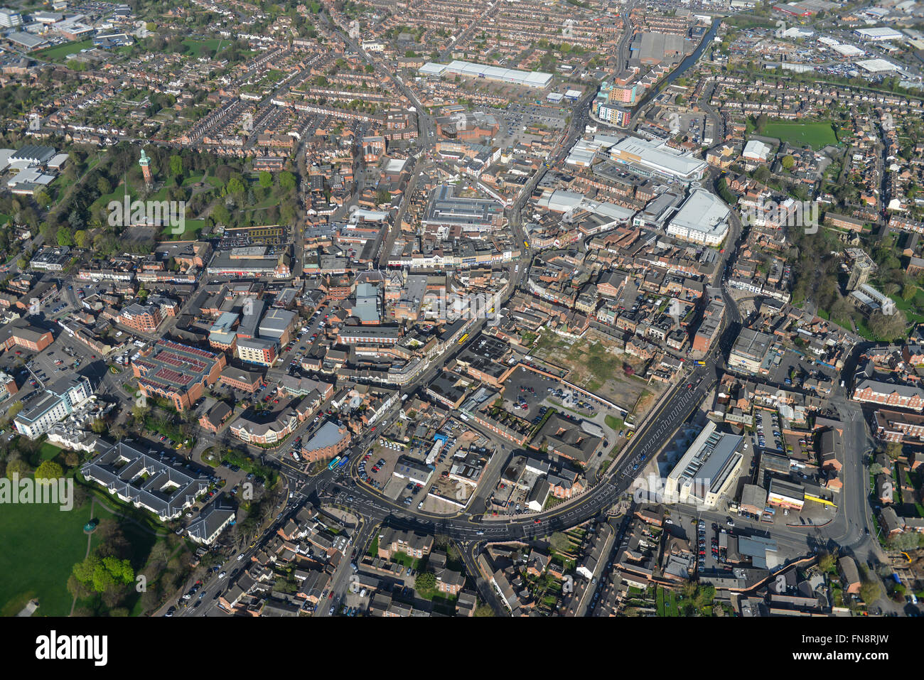An aerial view of the Loughborough town centre, Leicestershire Stock ...