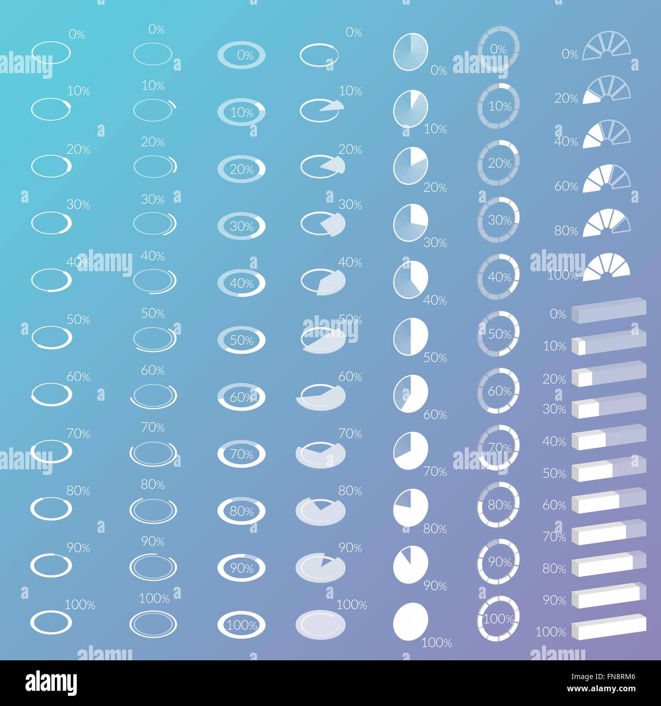 Set of contour isometric progress bars with percentages Stock Vector ...