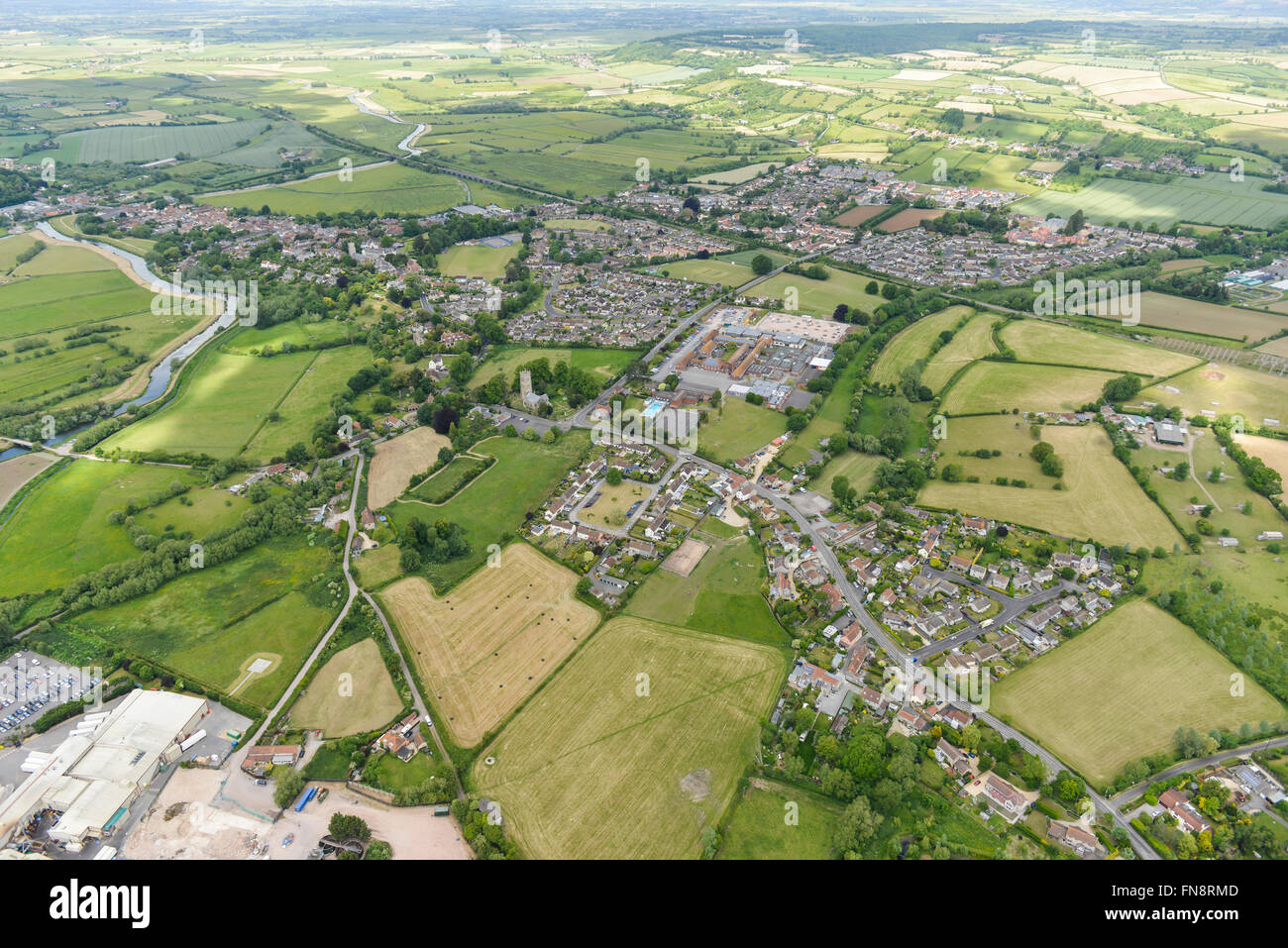 An aerial view of the Somerset settlements of Langport and Huish ...