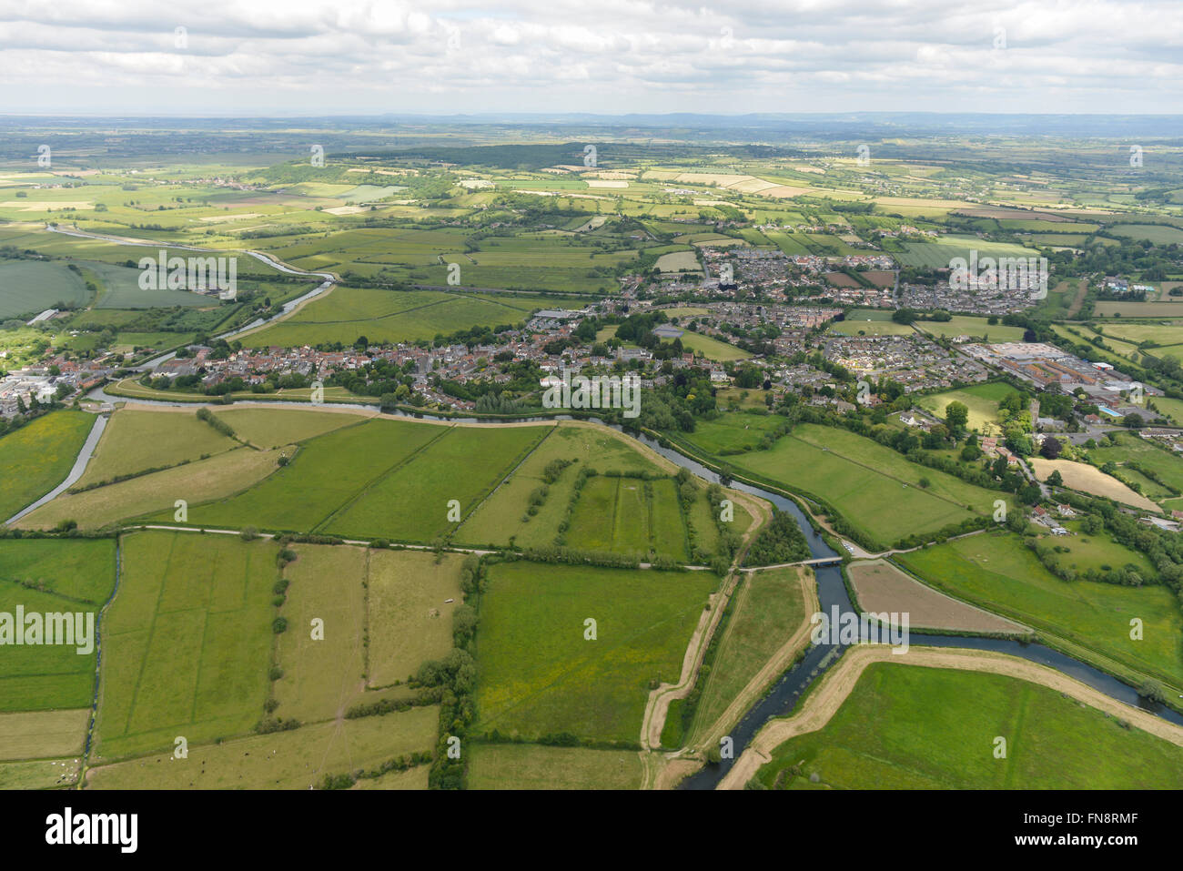 An aerial view of the Somerset settlements of Langport and Huish ...
