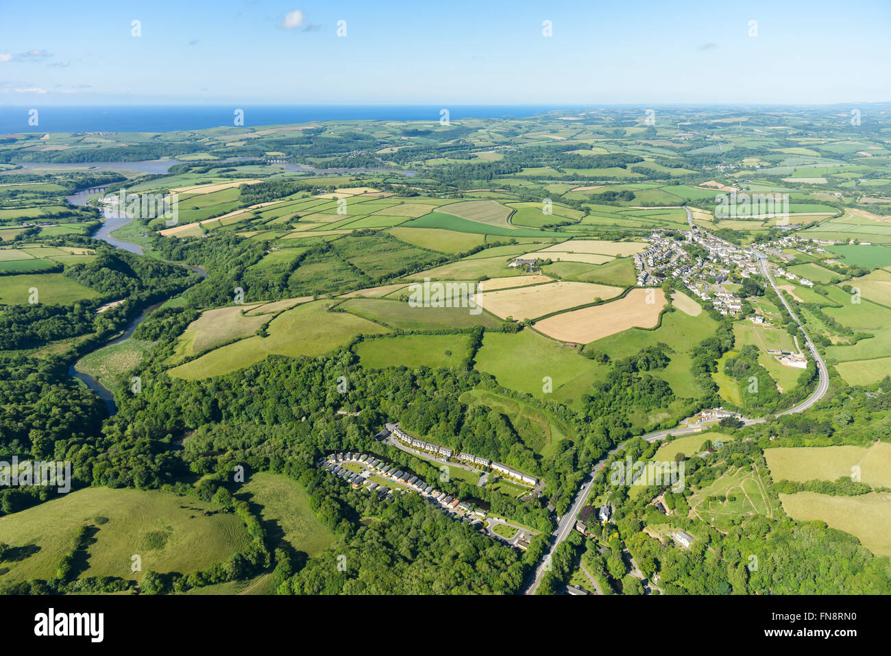 An aerial view of the village of Landrake and surrounding Cornish ...