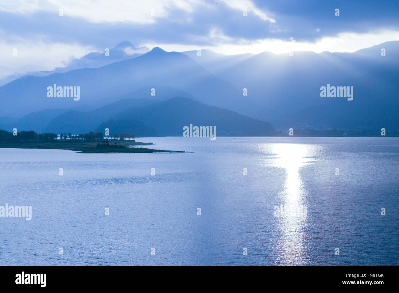 blue lake in Japan at the sunset moment Stock Photo - Alamy