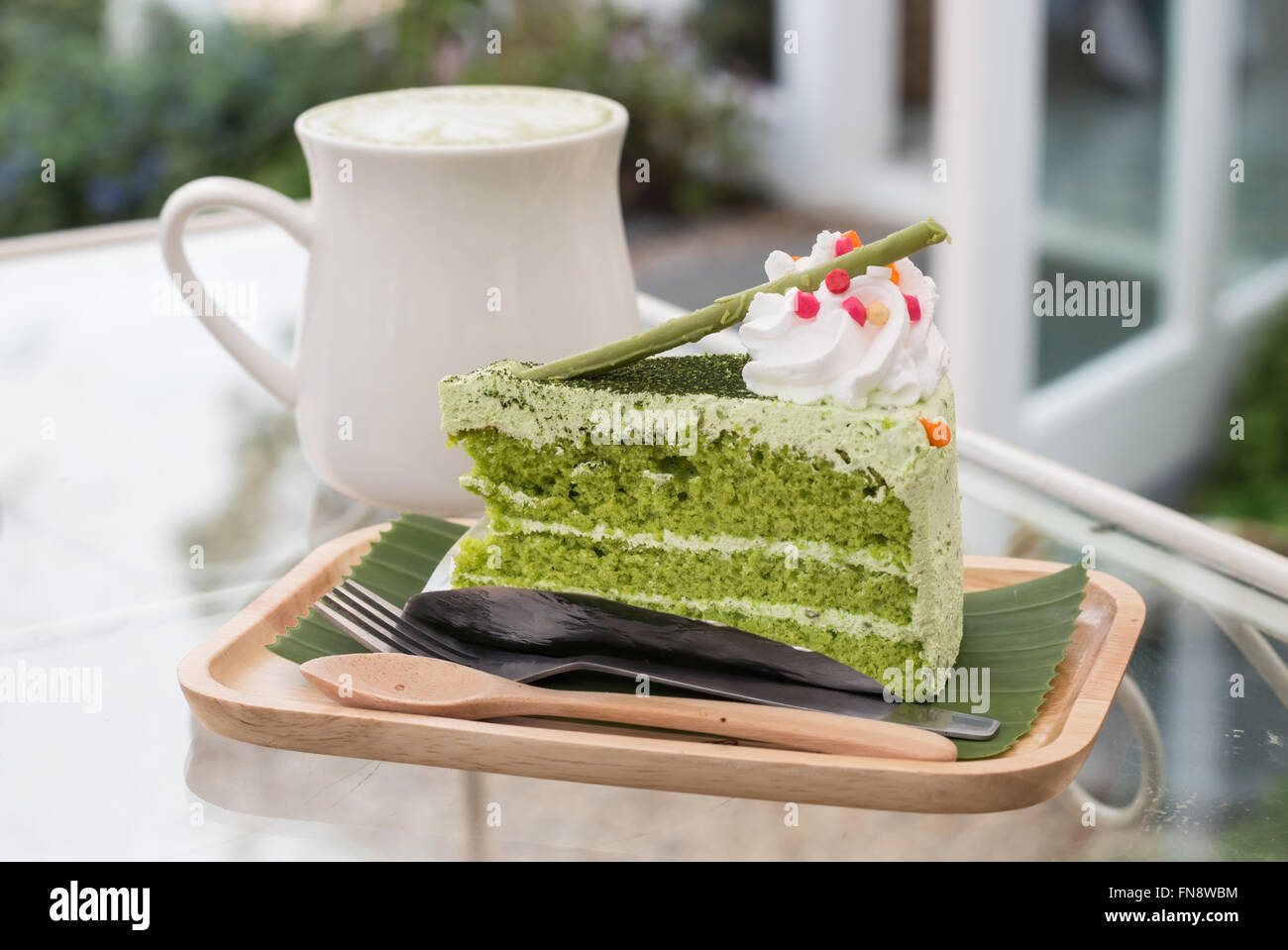 Green tea cake Stock Photo - Alamy
