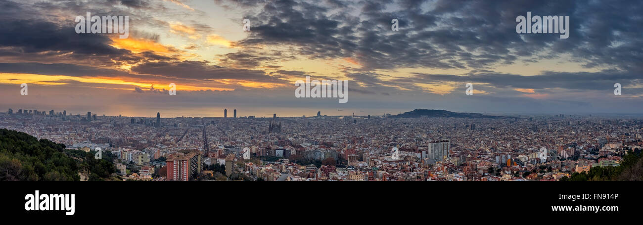 Panoramic skyline at sunrise, Barcelona, Spain Stock Photo - Alamy