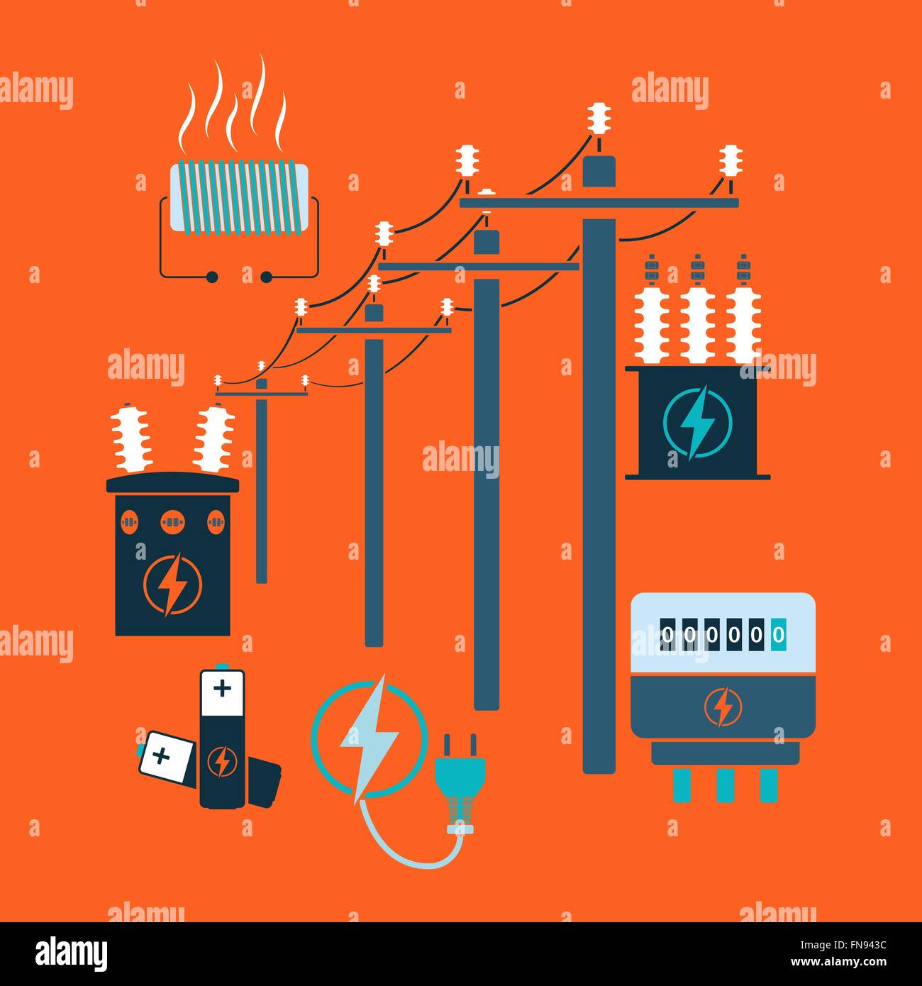 Electricity line flat design theme. Vector illustration Stock Vector ...