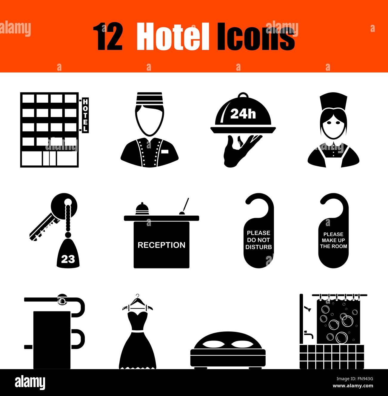 Set of twelve hotel black icons. Vector illustration Stock Vector Image ...