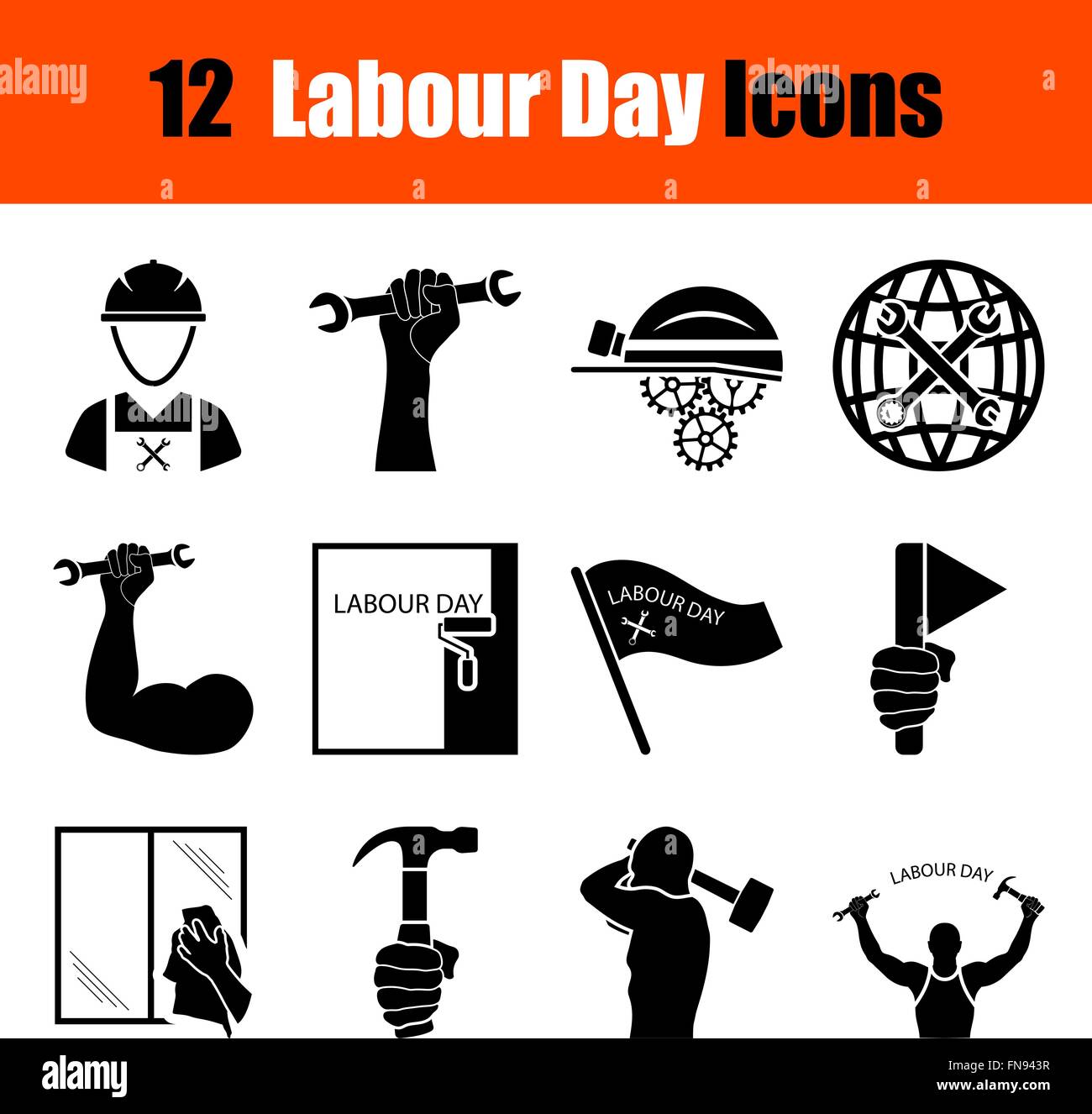 Set of twelve Labour Day black icons. Vector illustration Stock Vector ...