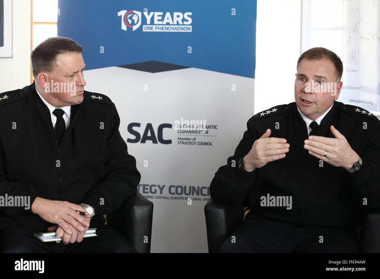 Bratislava, Lieutenant General Frederick Ben Hodges(R) speaks during a ...
