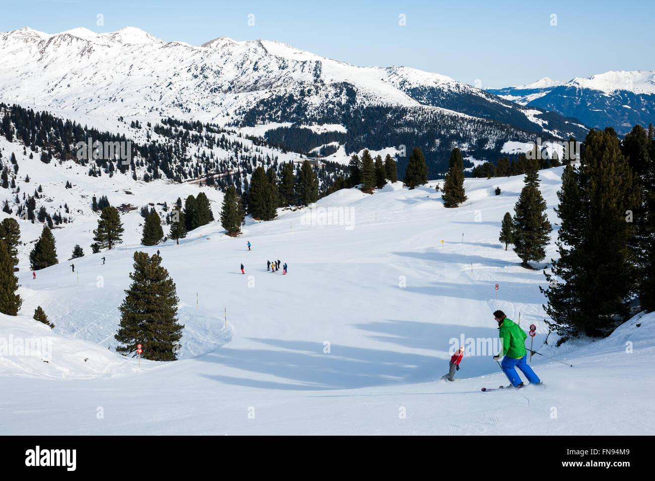 MAYRHOFEN, AUSTRIA : MARCH 22, 2016:View of Mayrhofen Ski resort area ...