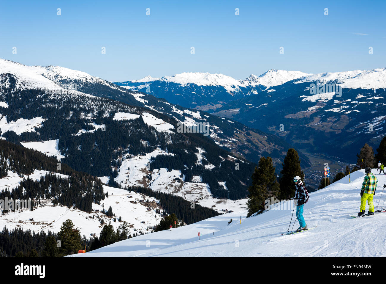 MAYRHOFEN, AUSTRIA : MARCH 22, 2016:View of Mayrhofen Ski resort area ...