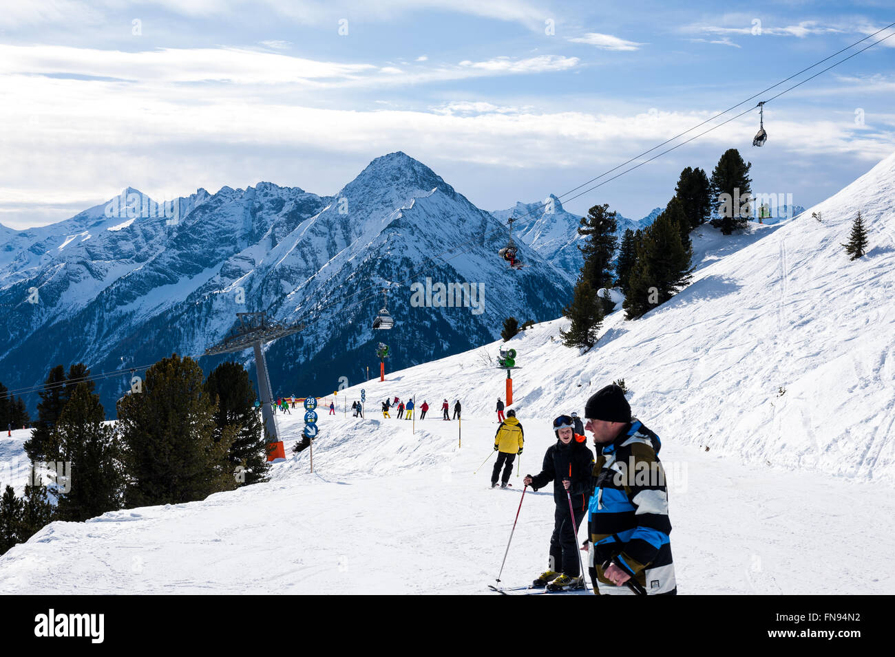 MAYRHOFEN, AUSTRIA : MARCH 22, 2016:View of Mayrhofen Ski resort area ...