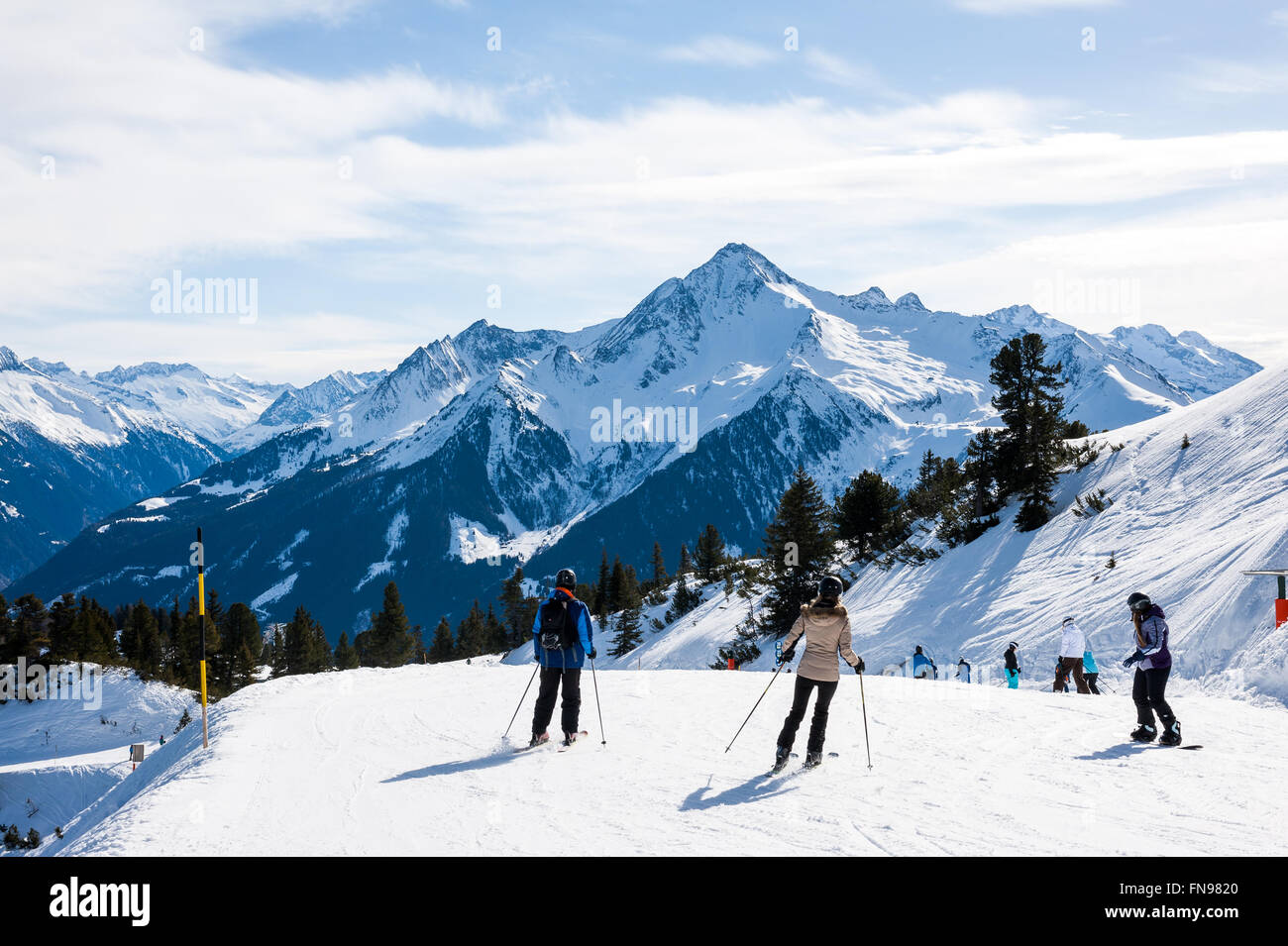 MAYRHOFEN, AUSTRIA : MARCH 22, 2016:View of Mayrhofen Ski resort area ...